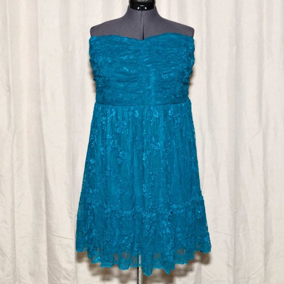 torrid | Dresses | Torrid Plus Size 3 Teal Blue Lace Babydoll Strapless ...
